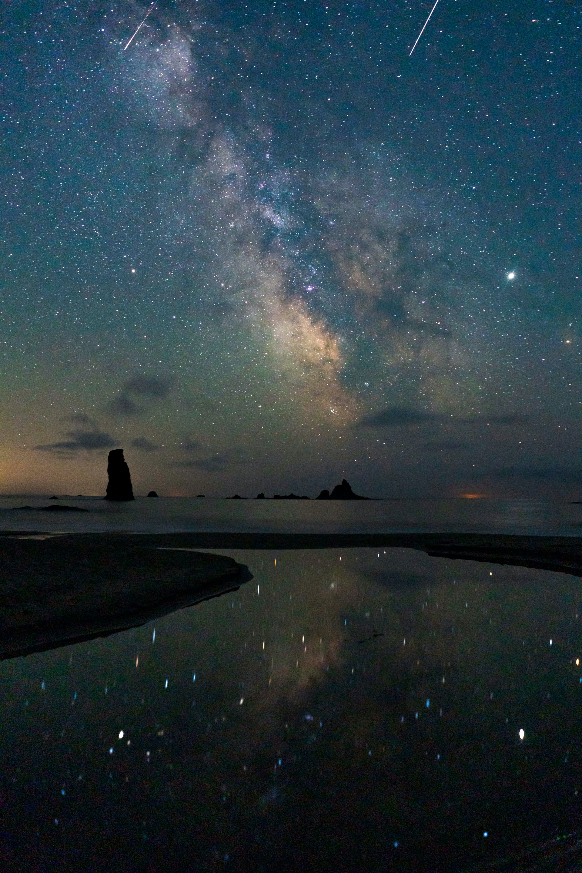 Download wallpaper 1920x2879 rocks, starry sky, stars, reflection hd ...