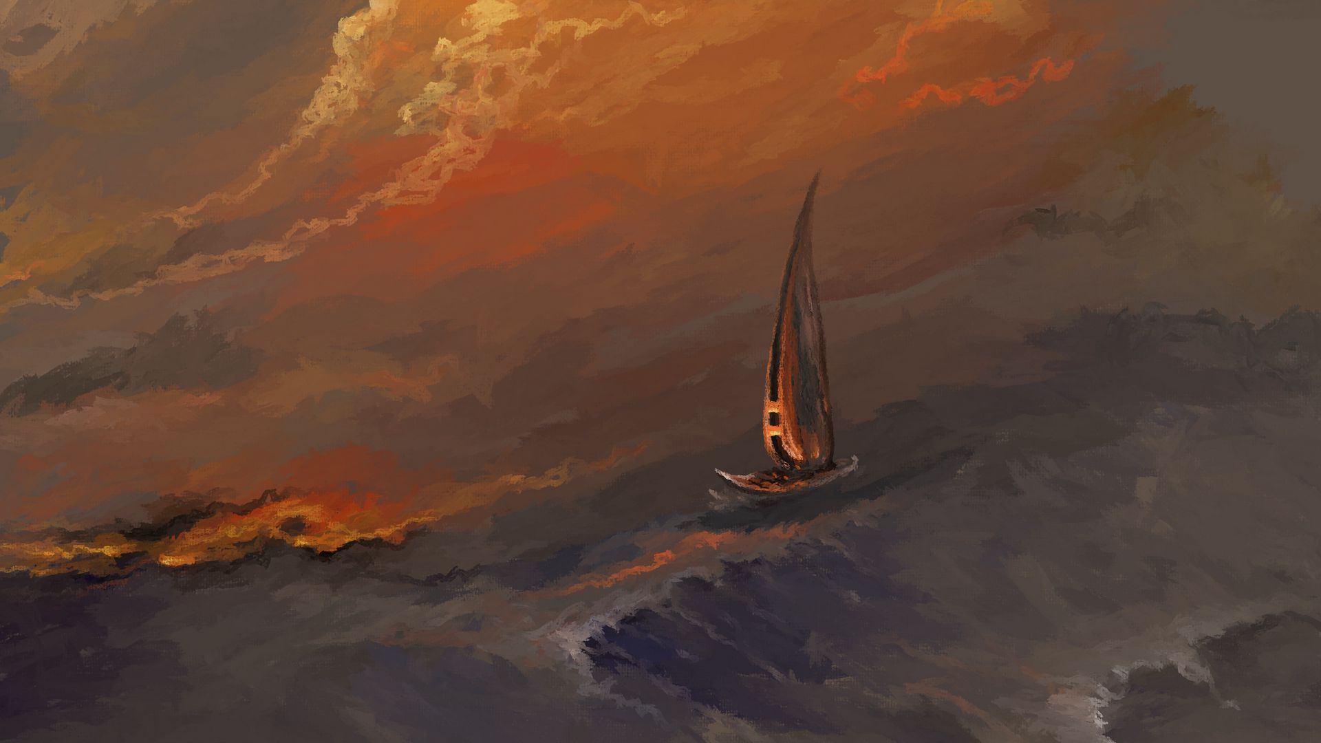 Download wallpaper 1920x1080 boat, sail, sea, waves, art full hd, hdtv ...