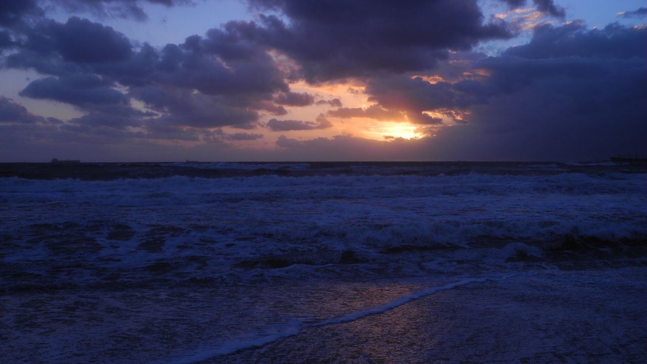 Wallpaper sea, beach, sunset, waves, dusk hd, picture, image