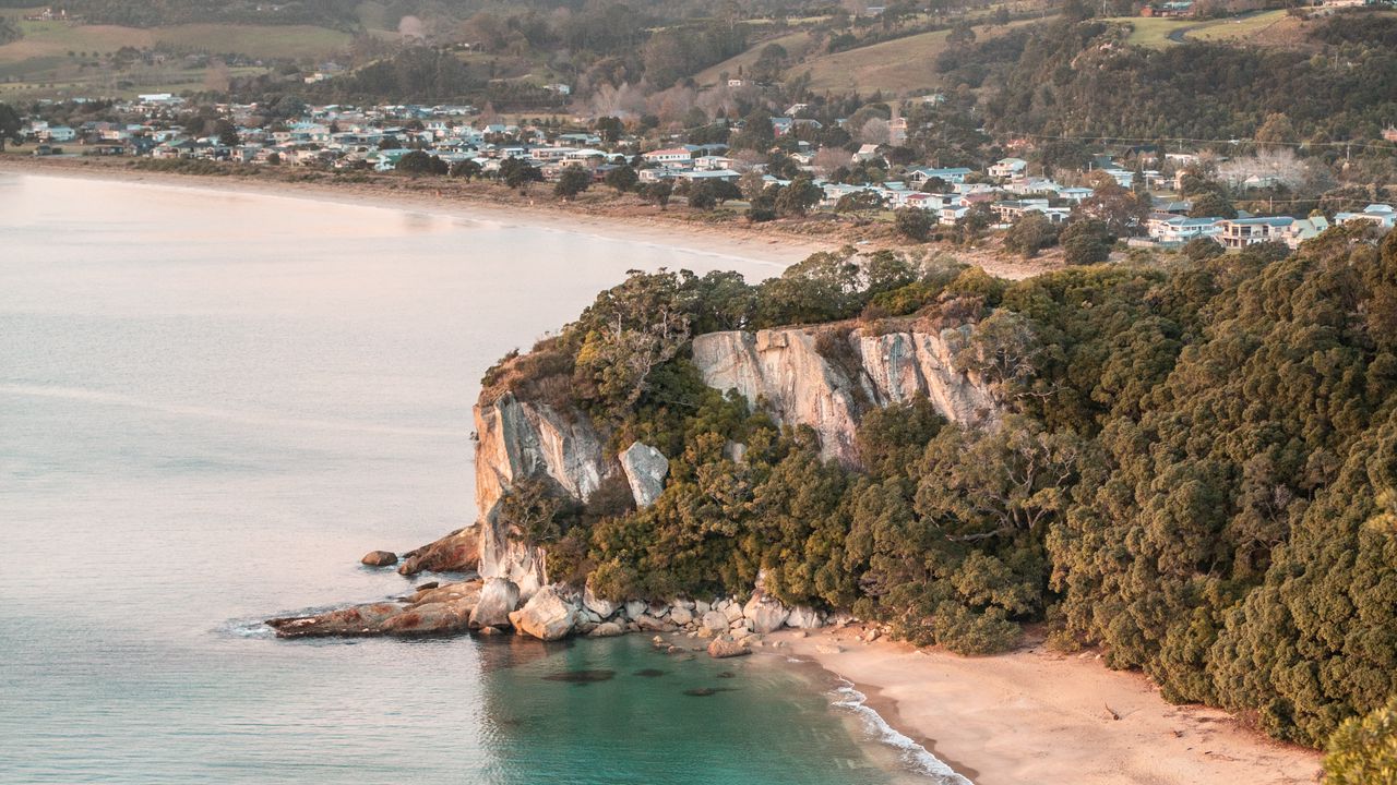 Wallpaper sea, coast, aerial view, rocks, trees hd, picture, image
