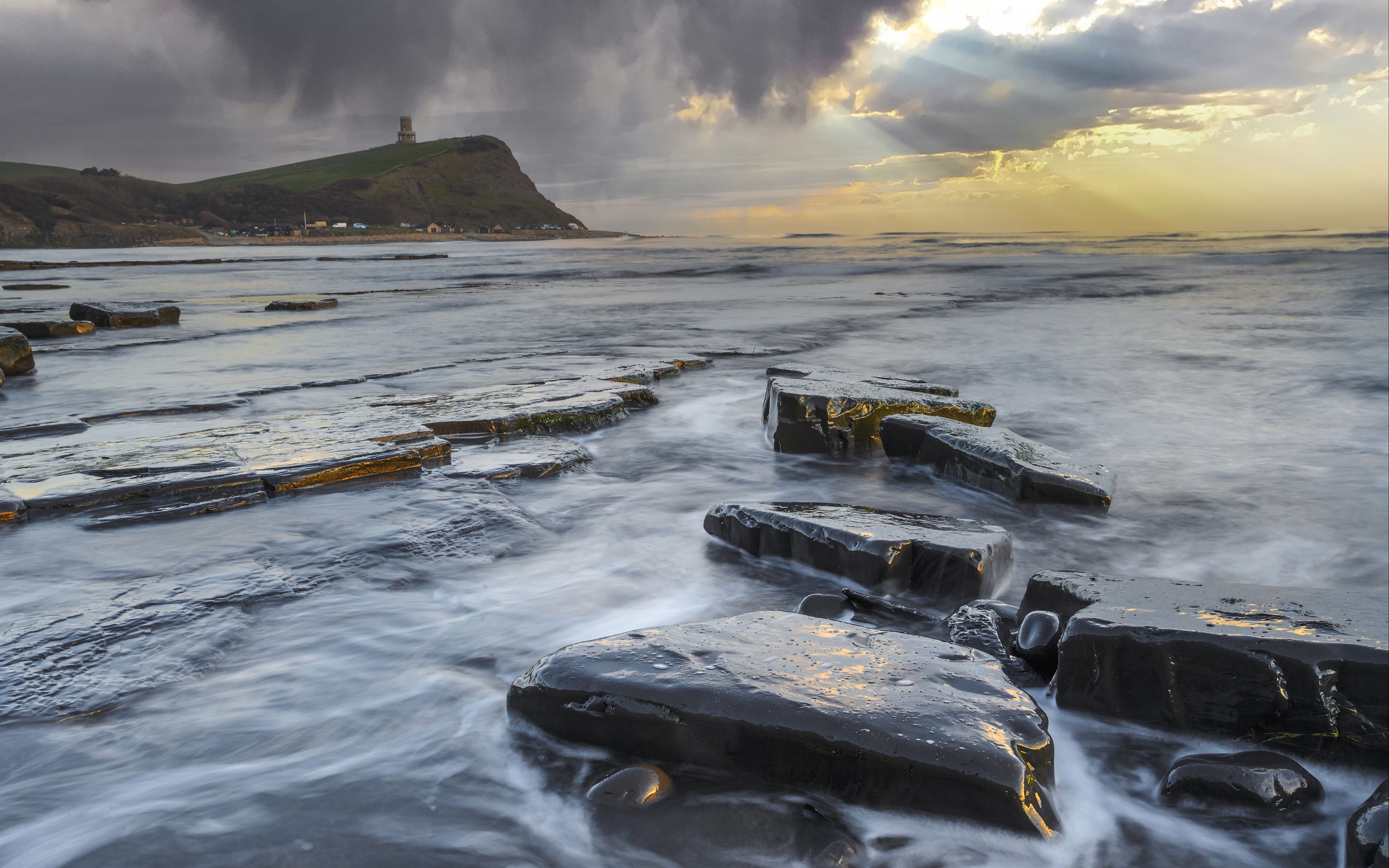 Download wallpaper 3840x2400 sea, coast, stones, water 4k ultra hd 16: ...