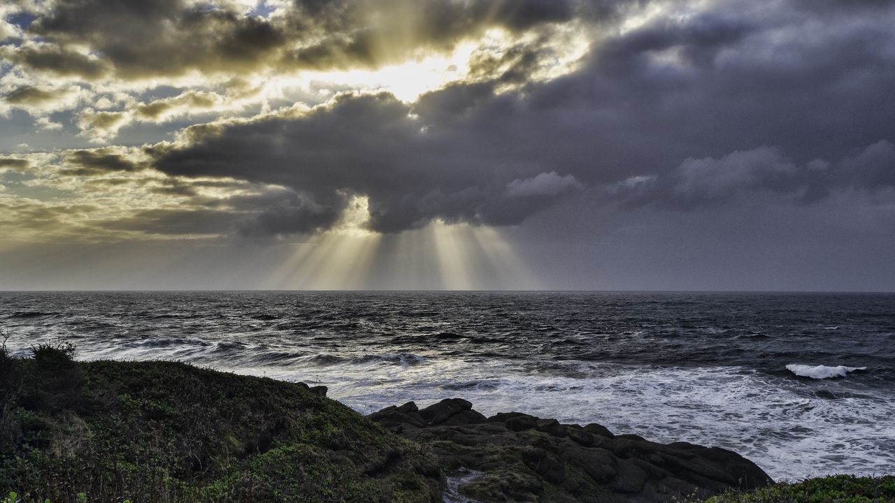 Wallpaper sea, coast, waves, sunset, landscape hd, picture, image