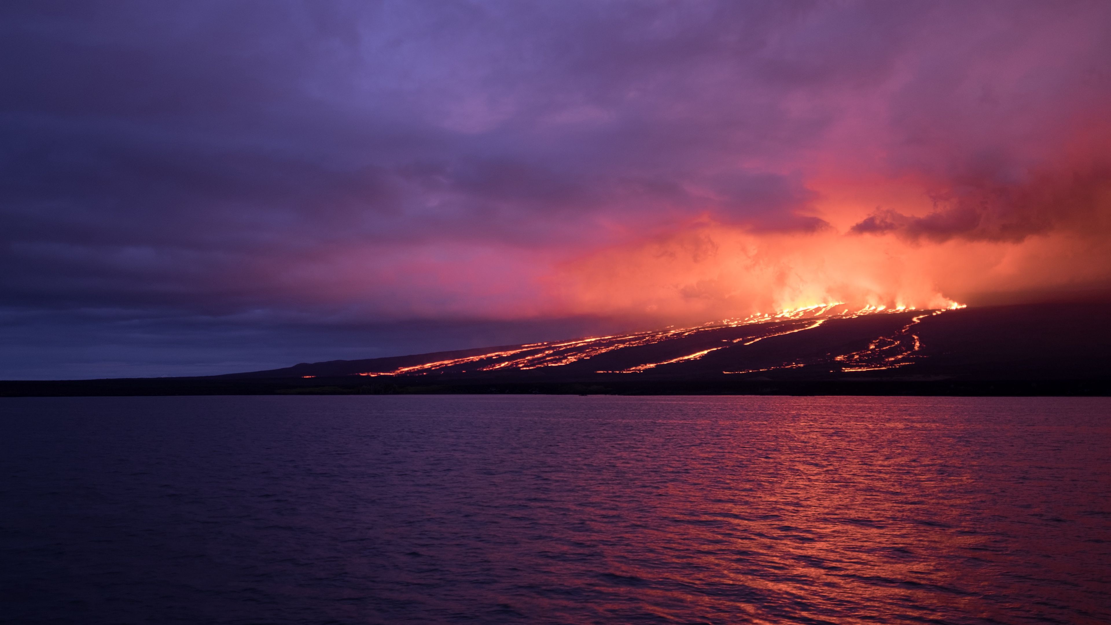 Download wallpaper 3840x2160 sea, island, volcano, lava, fire, night 4k ...