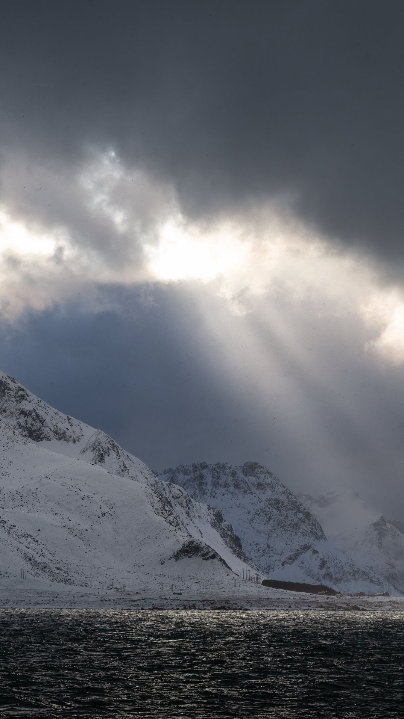 Download wallpaper 1350x2400 sea, mountains, snow, sunlight, clouds ...