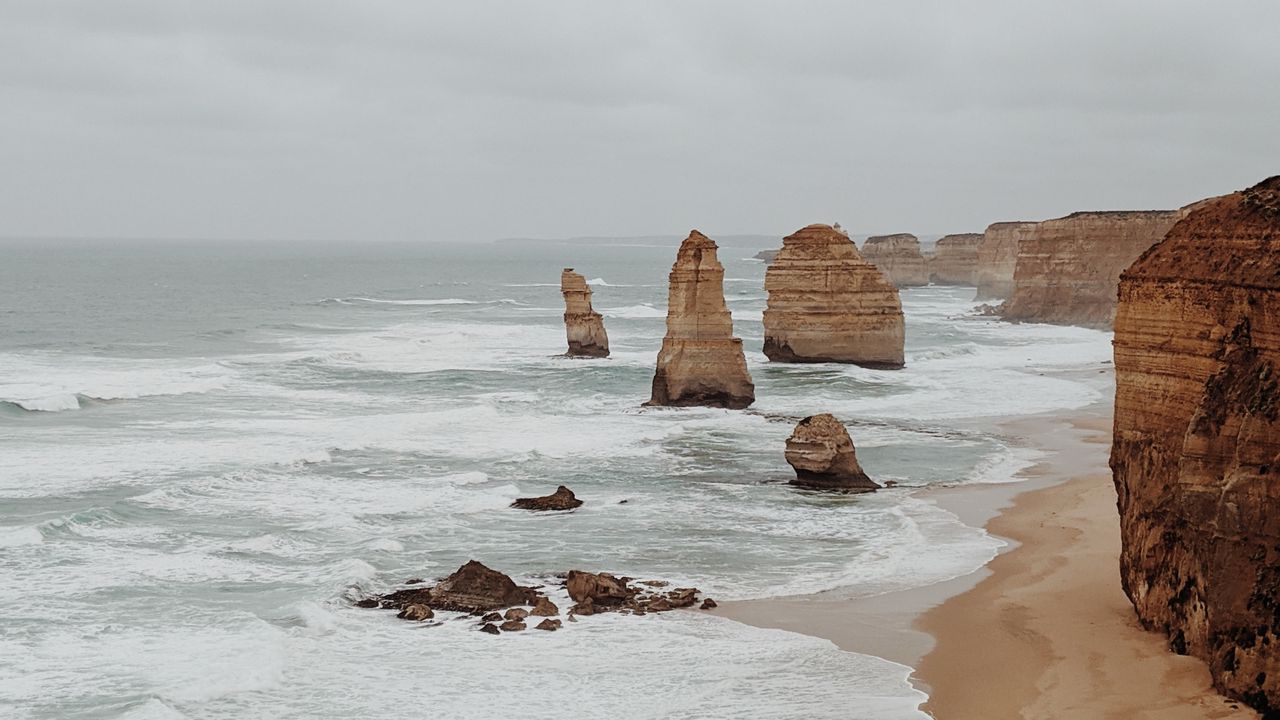 Wallpaper sea, rocks, beach, waves hd, picture, image
