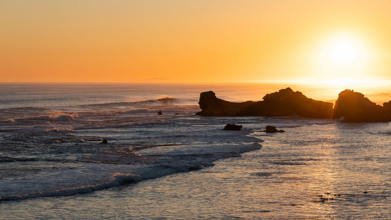Wallpaper sea, rocks, landscape, sunset hd, picture, image
