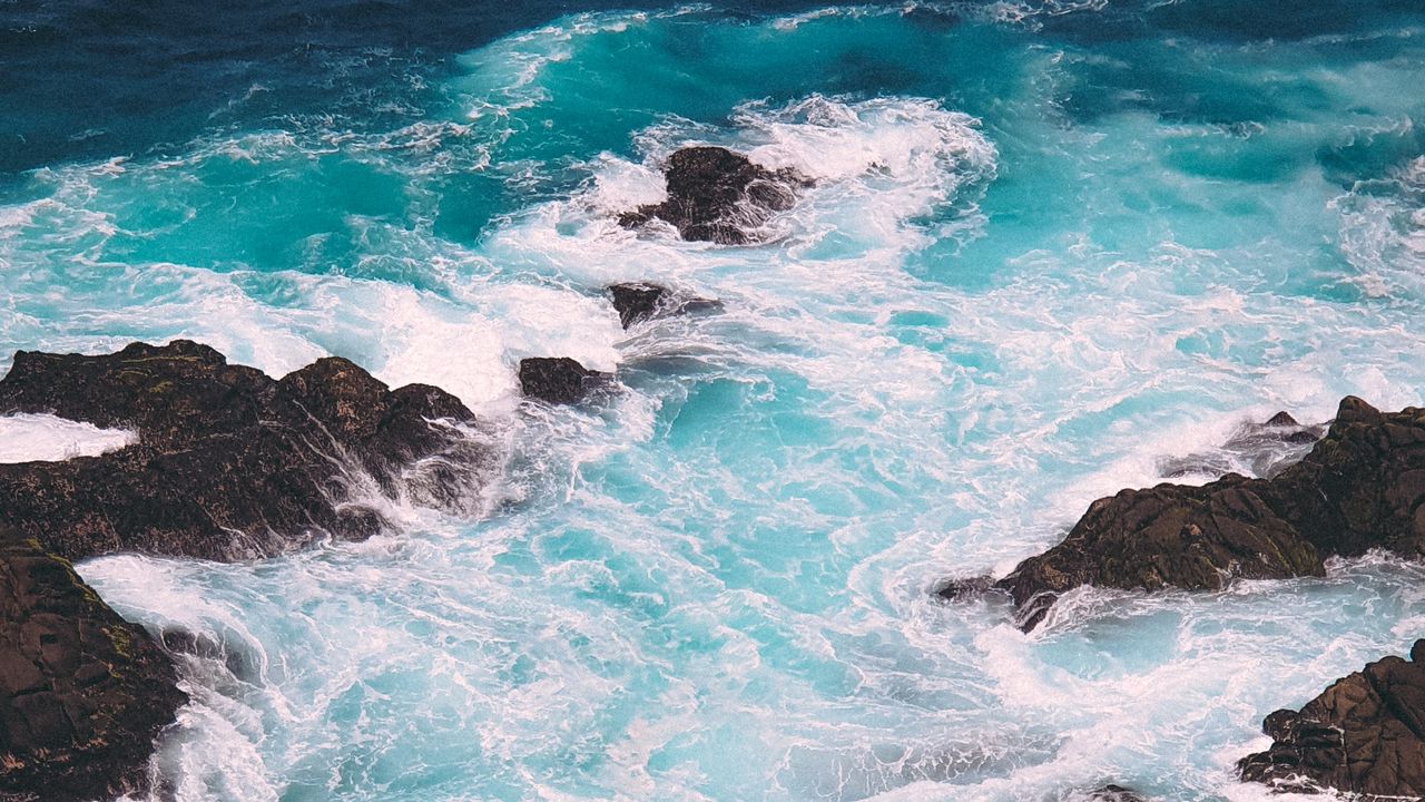 Wallpaper sea, rocks, stones, waves, foam hd, picture, image