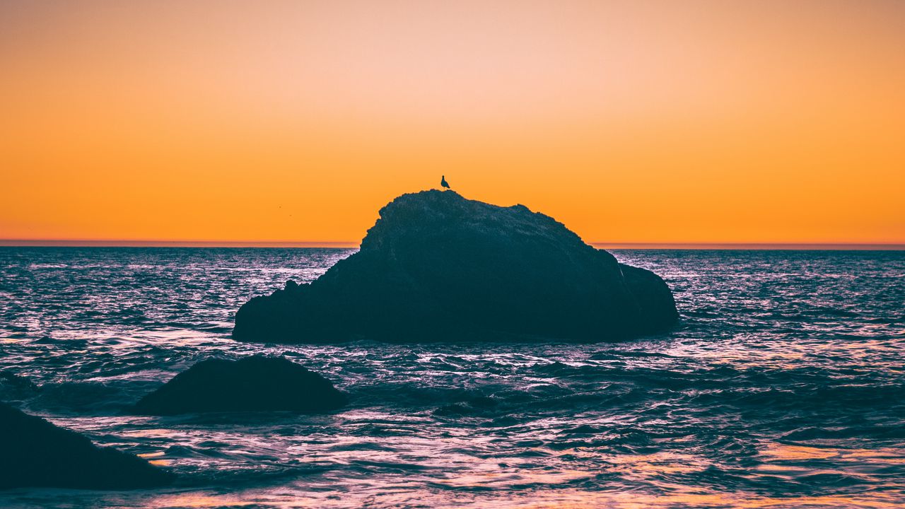 Wallpaper sea, rocks, sunset, dusk, waves hd, picture, image