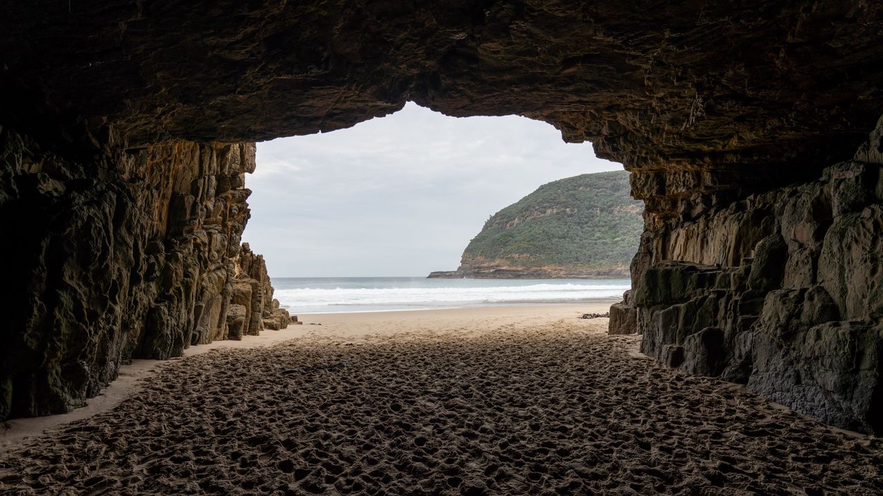 Wallpaper sea, sand, cave, nature hd, picture, image