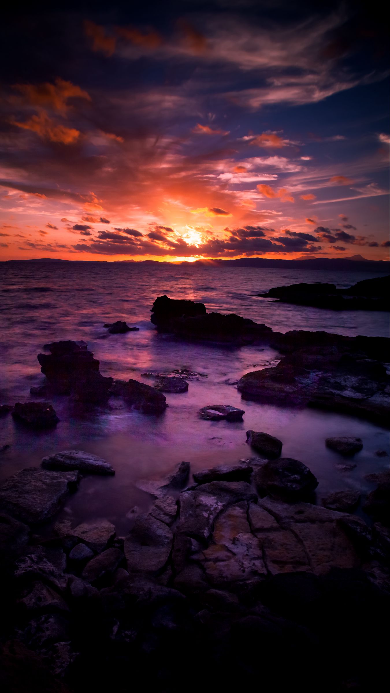 Download wallpaper 1350x2400 sea, stones, sunset, clouds iphone 8+/7 ...