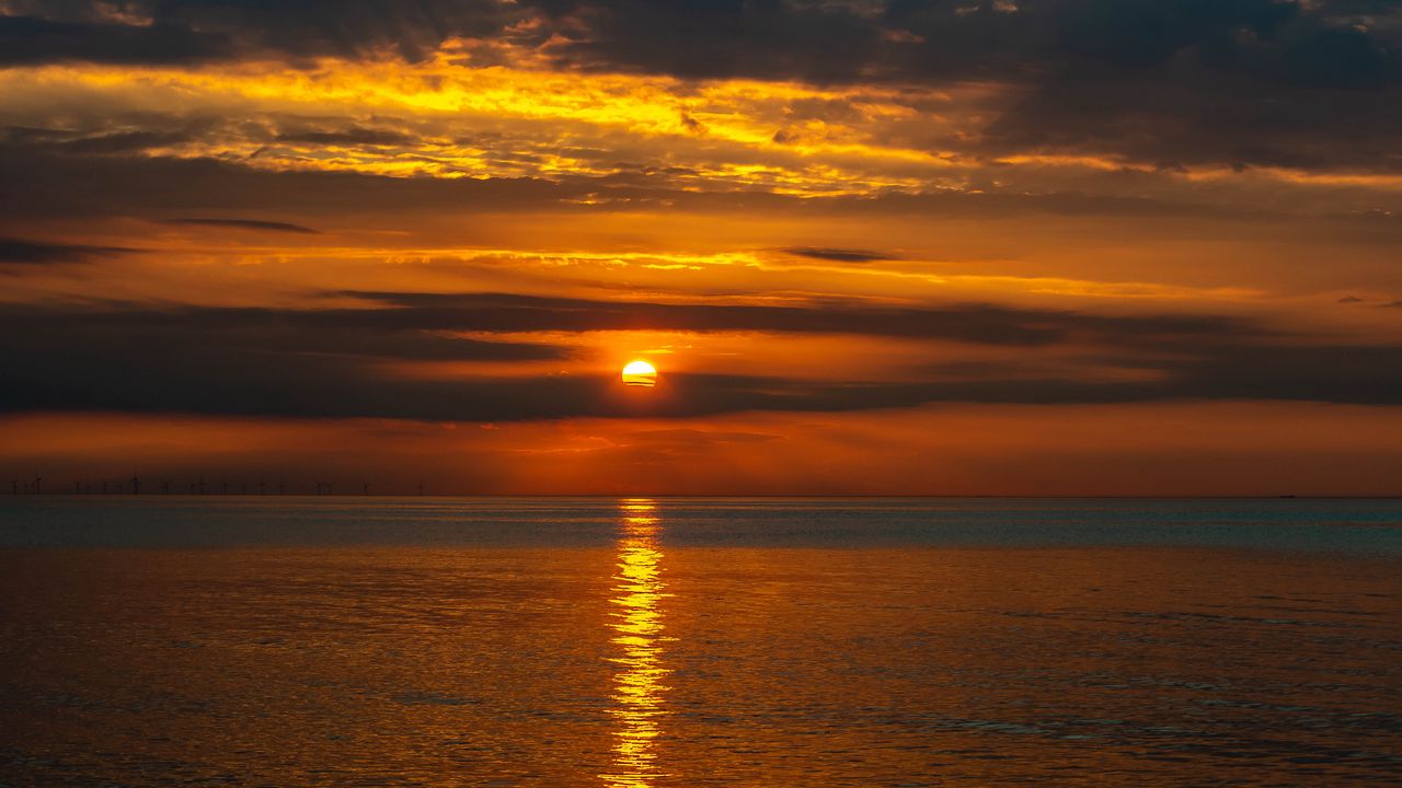 Wallpaper sea, water, horizon, sun, clouds, sunset hd, picture, image