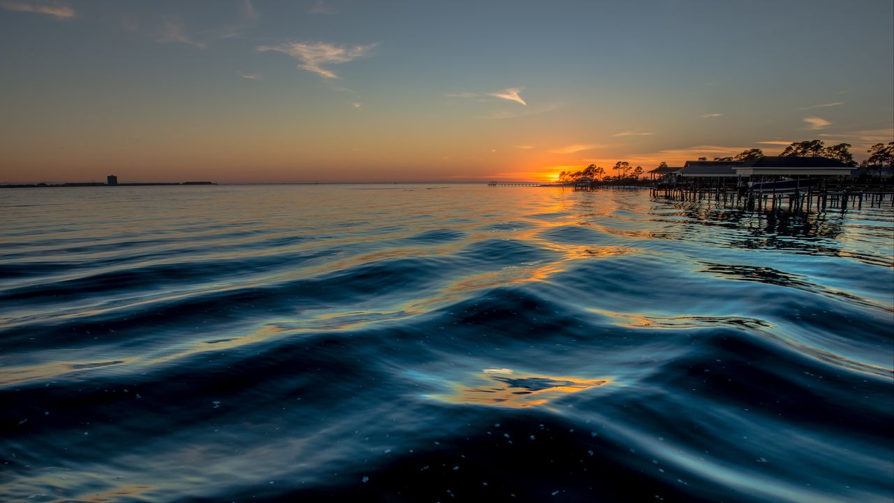 Wallpaper sea, waves, horizon, sunset, nature hd, picture, image