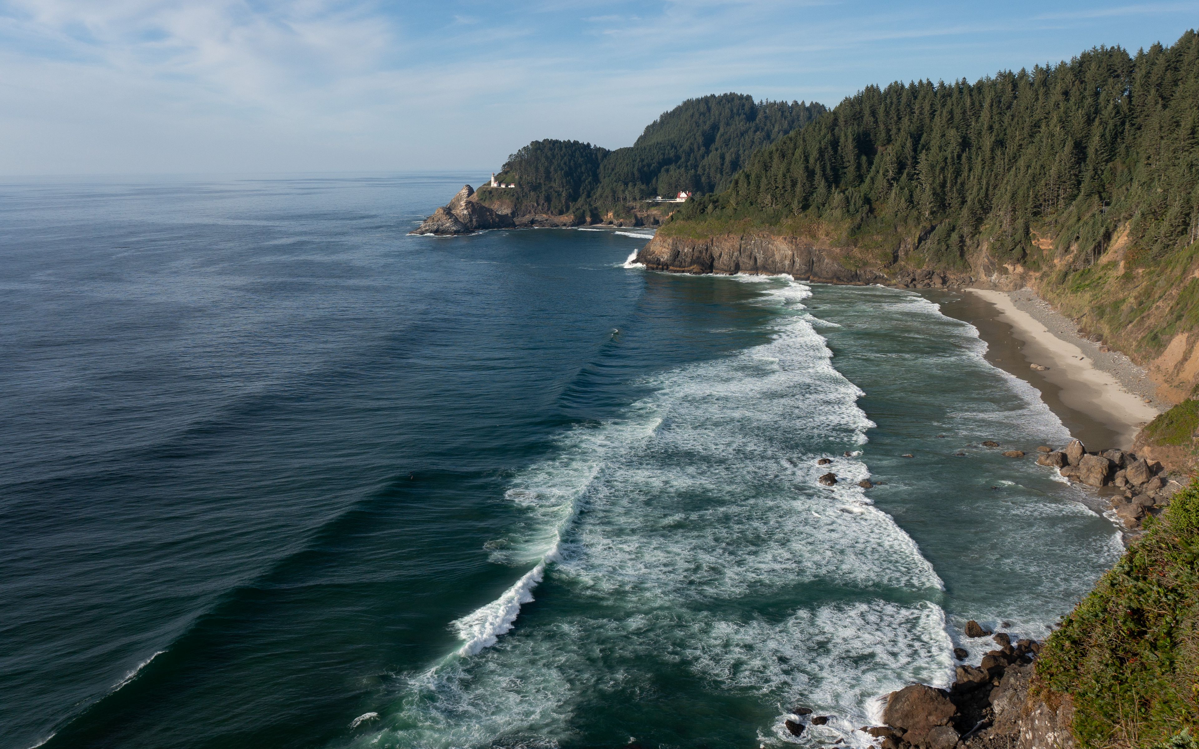 Download wallpaper 3840x2400 sea, waves, shore, forest, landscape 4k ...