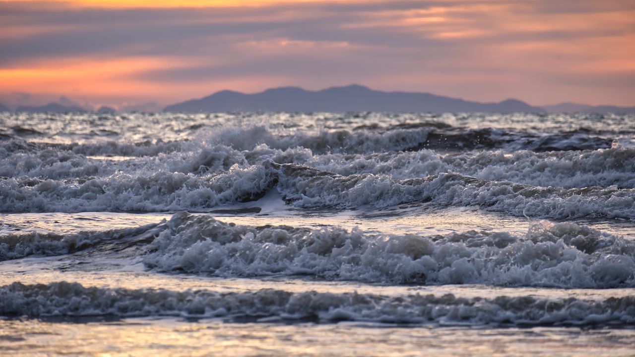 Wallpaper sea, waves, water, twilight, landscape hd, picture, image