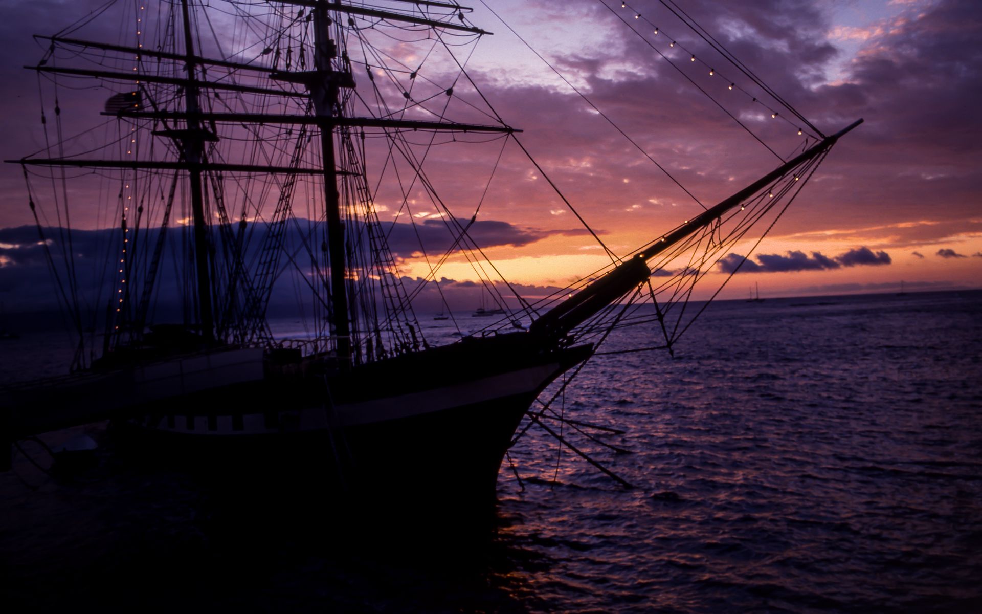 Download wallpaper 1920x1200 ship, mast, sunset, sea widescreen 16:10 ...