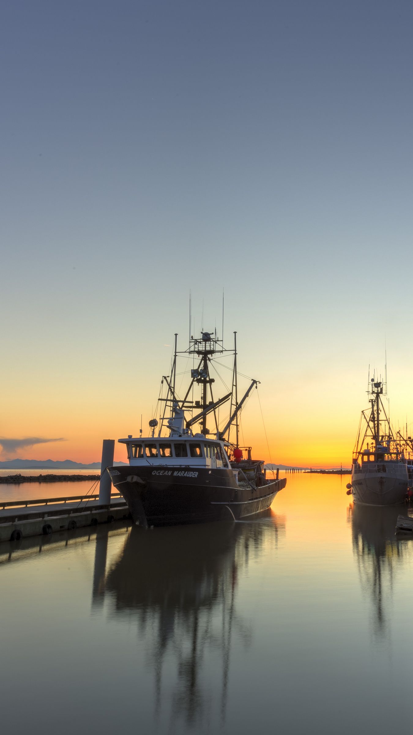 Download wallpaper 1350x2400 ships, pier, river, sunset iphone 8+/7+/6s ...