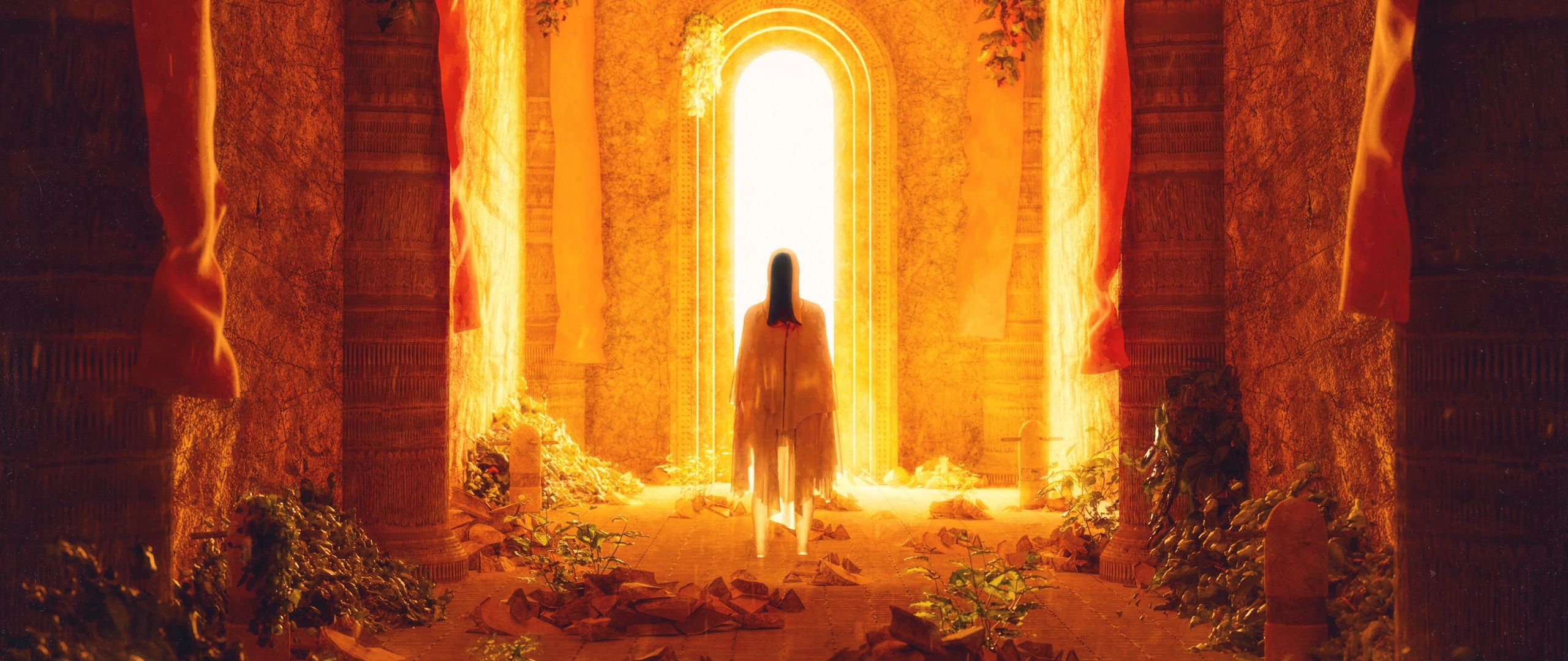 Download wallpaper 2560x1080 silhouette, ghost, arch, architecture ...