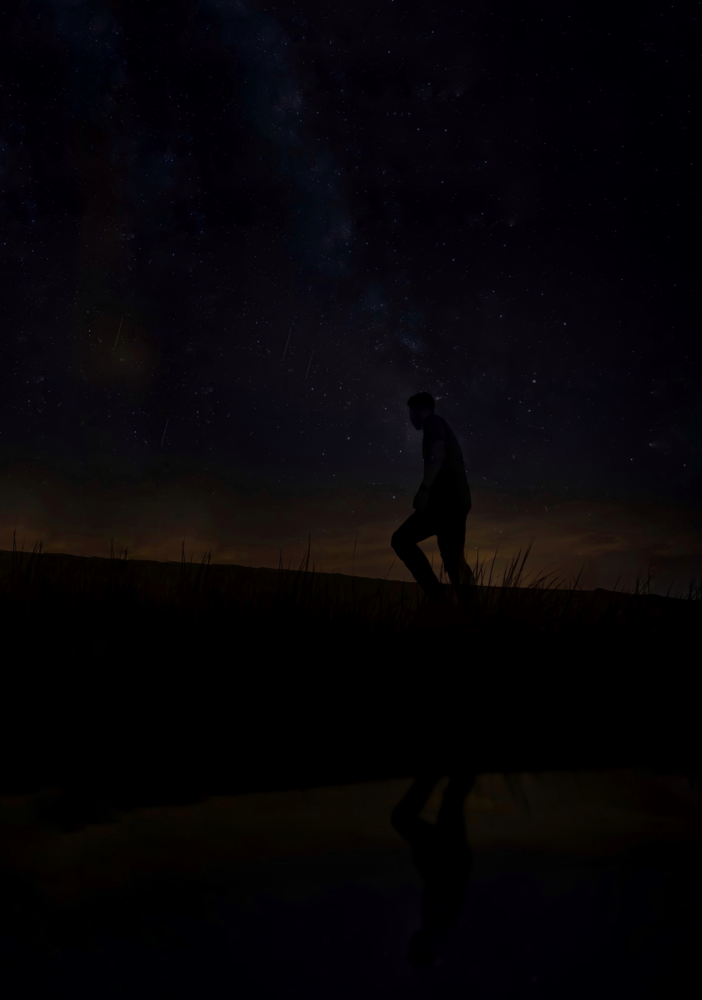 Download wallpaper 2400x3417 silhouette, man, dark, night, starry sky ...