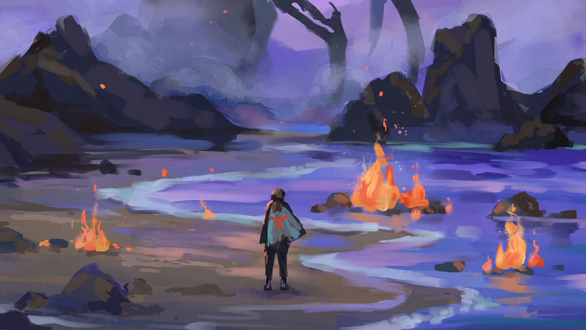 Download wallpaper 1920x1080 silhouette, monster, scary, fire, fantasy ...