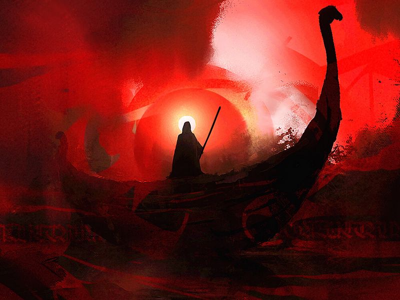 Download wallpaper 800x600 silhouette, raincoat, boat, art, red pocket ...