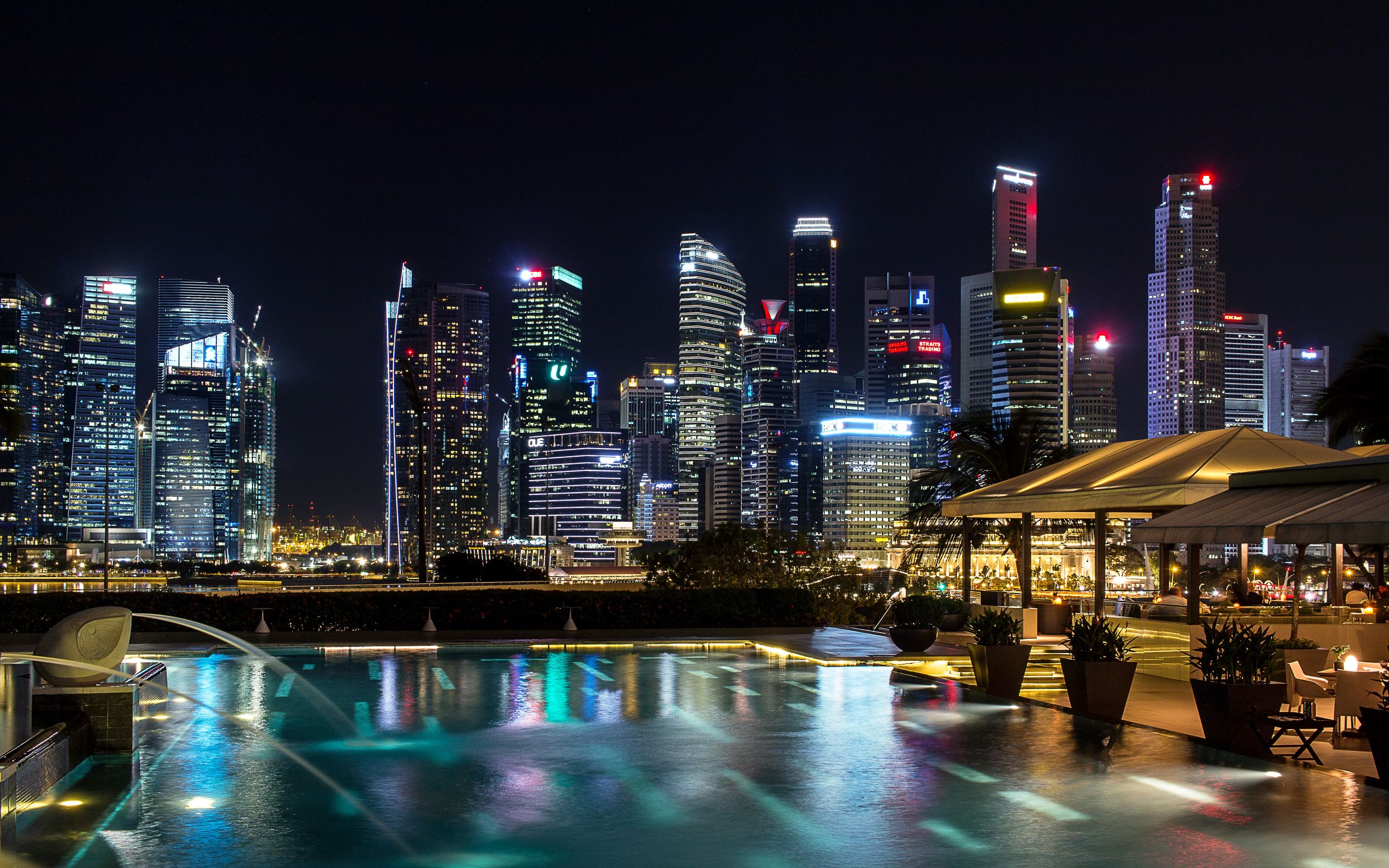 Download Wallpaper 2560x1600 Singapore Light Show Night Skyscrapers