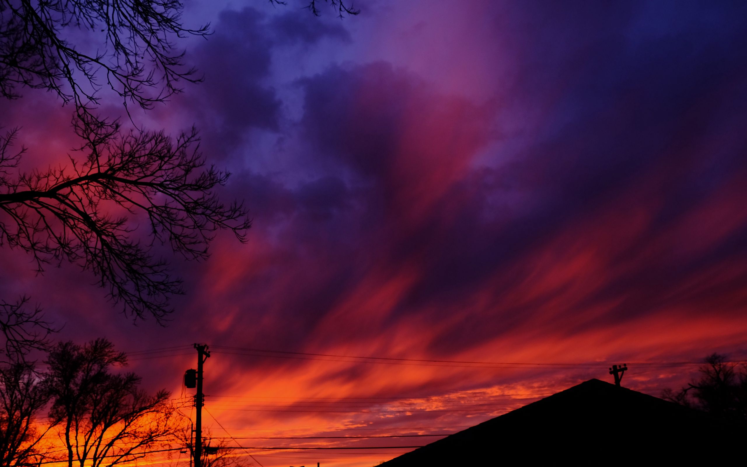 Download wallpaper 2560x1600 sky, roof of house, pole, wires, trees ...