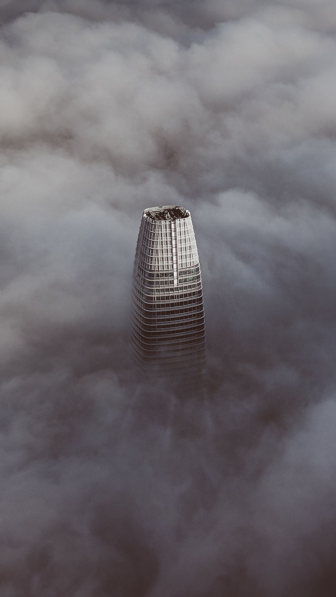 Download wallpaper 1350x2400 skyscraper, clouds, aerial view, building ...