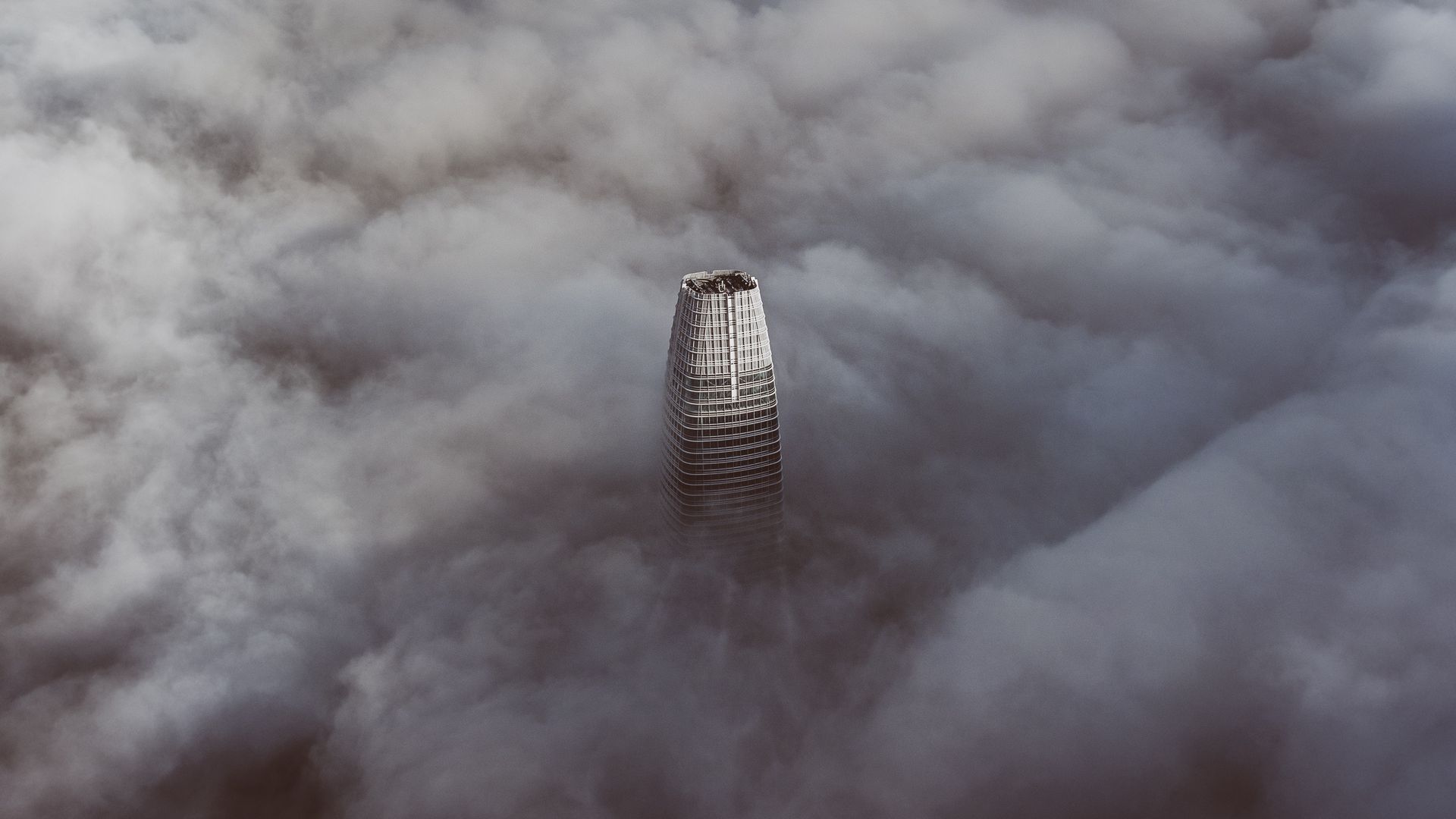 Download wallpaper 1920x1080 skyscraper, clouds, aerial view, building ...