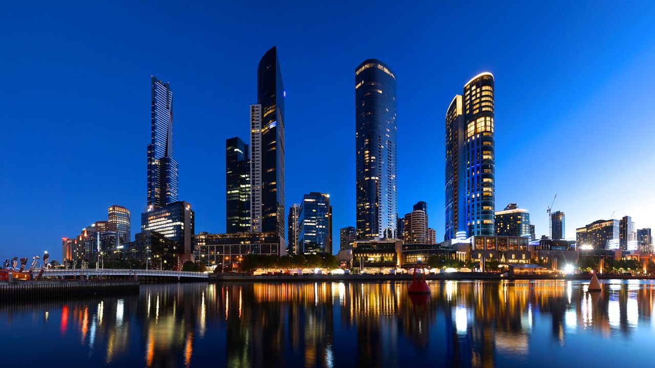 Wallpaper skyscrapers, architecture, reflection, lights, night hd ...