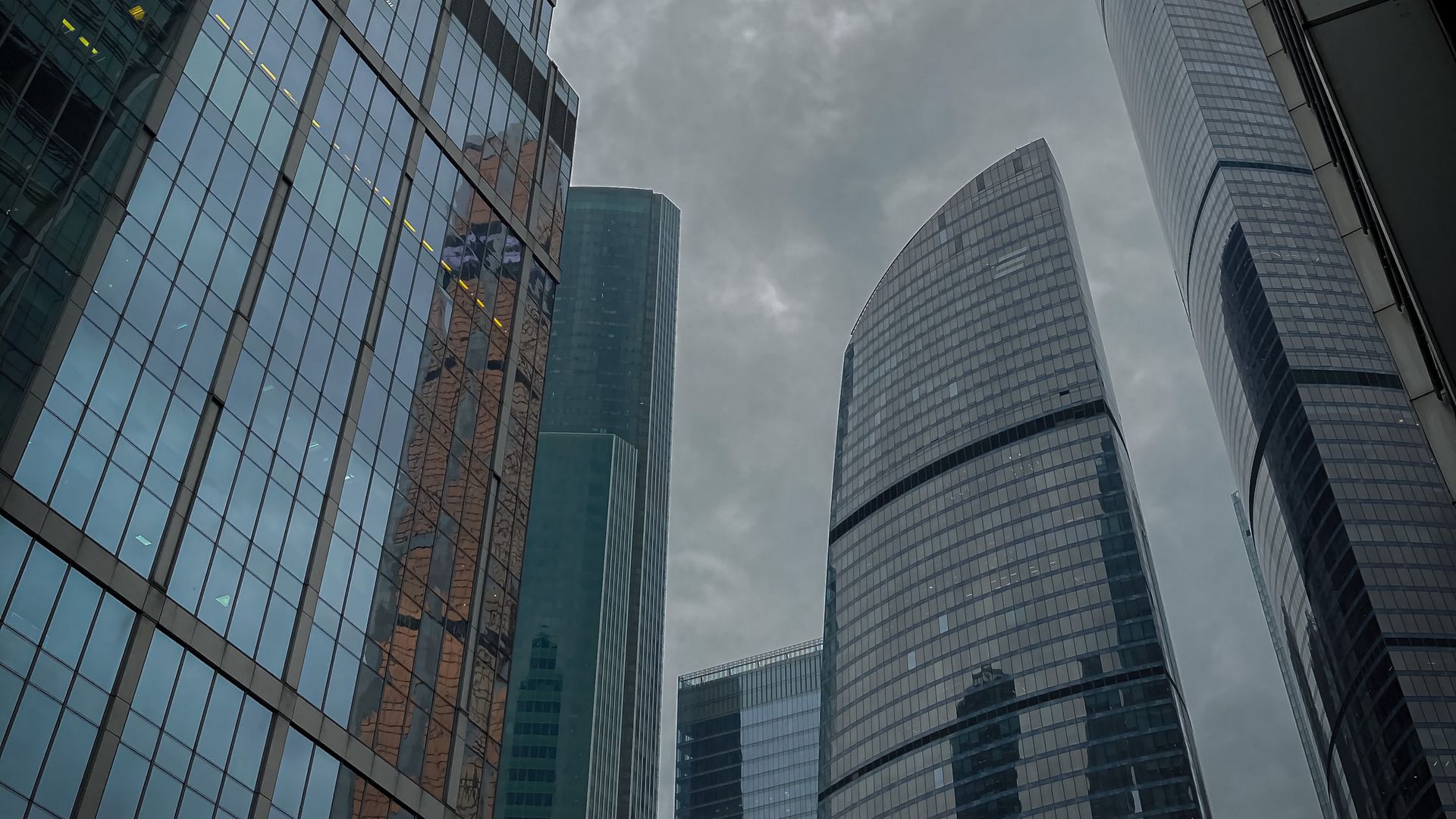 Download wallpaper 1920x1080 skyscrapers, city, buildings, bottom view ...