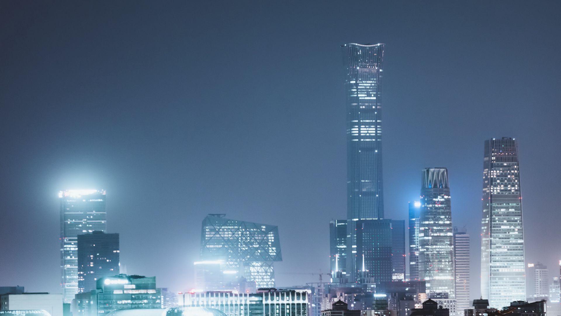 Download wallpaper 1920x1080 skyscrapers, night city, buildings, glow ...