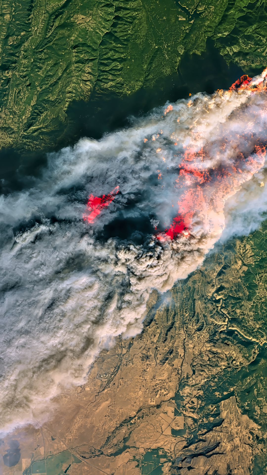 Download wallpaper 1080x1920 smoke, fire, clouds, surface, aerial view ...