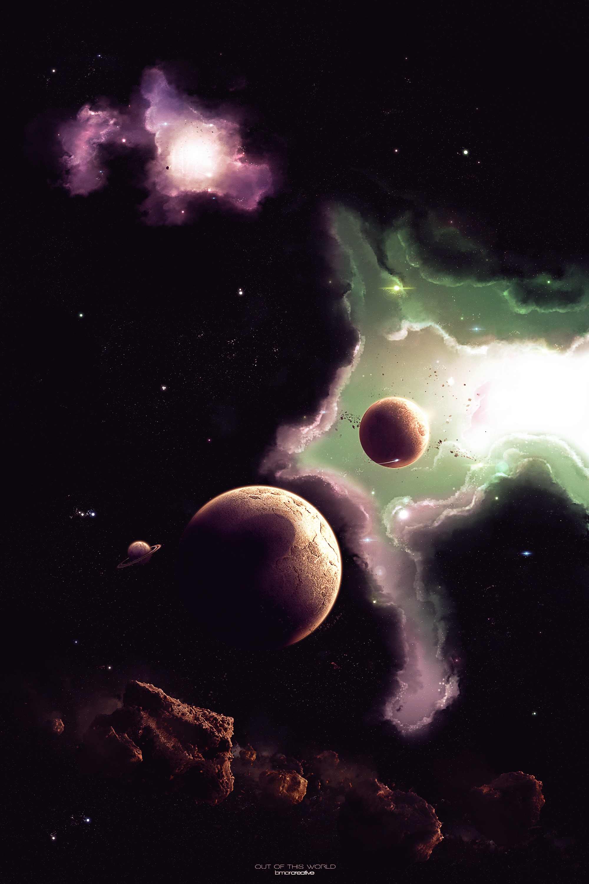 Download wallpaper 2000x3000 space, planets, nebula, galaxy, asteroids ...
