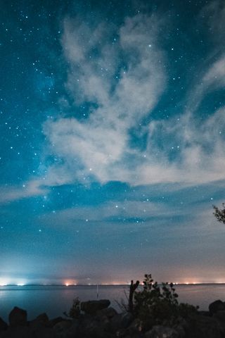 Download wallpaper 320x480 starry sky, night, sky, river samsung galaxy ...
