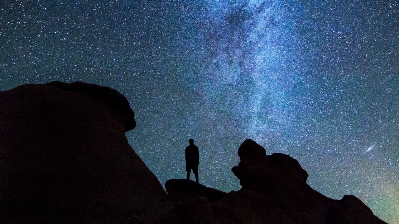 Wallpaper starry sky, silhouette, night, shine hd, picture, image