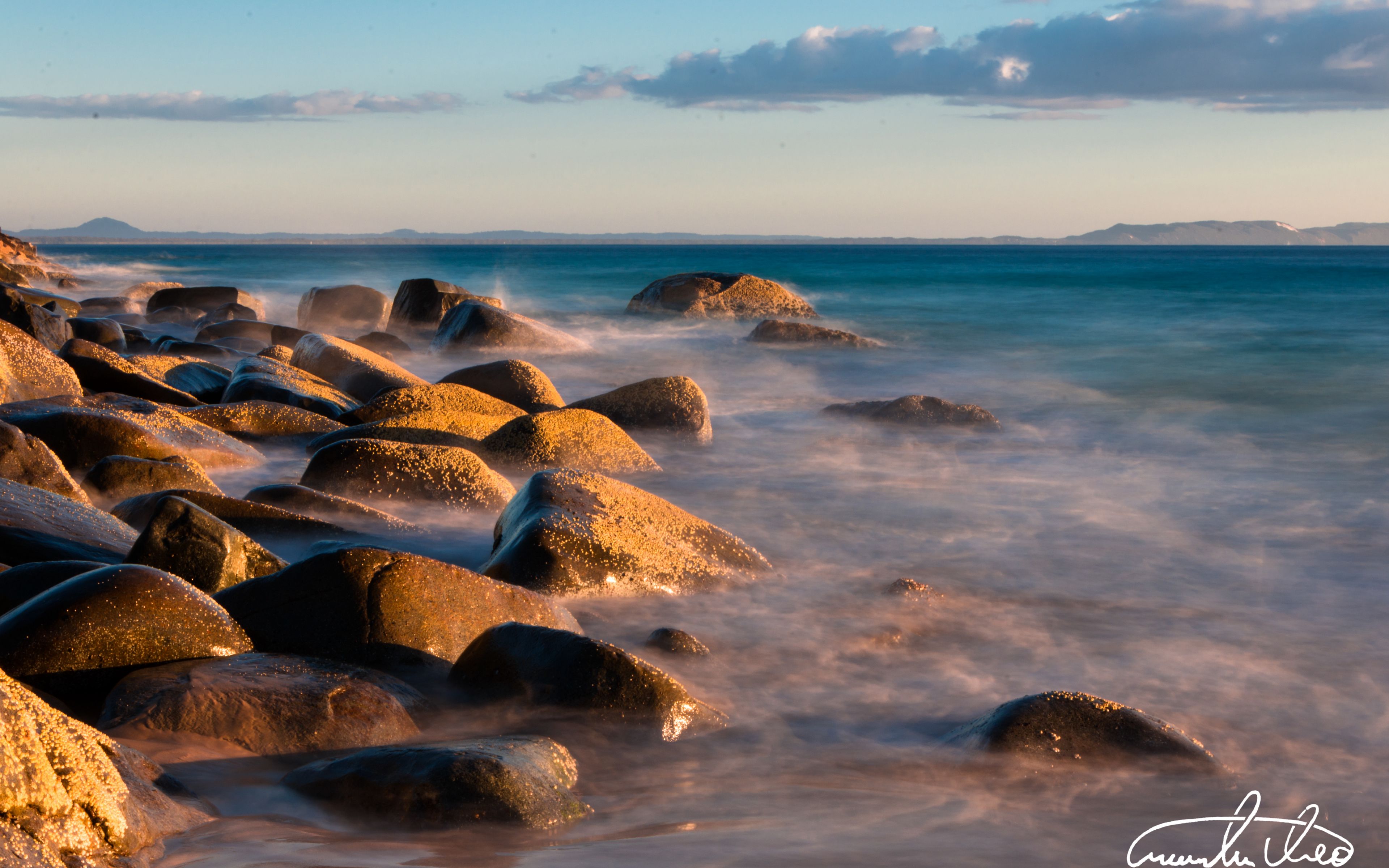 Download wallpaper 3840x2400 stones, sea, fog, horizon 4k ultra hd 16: ...