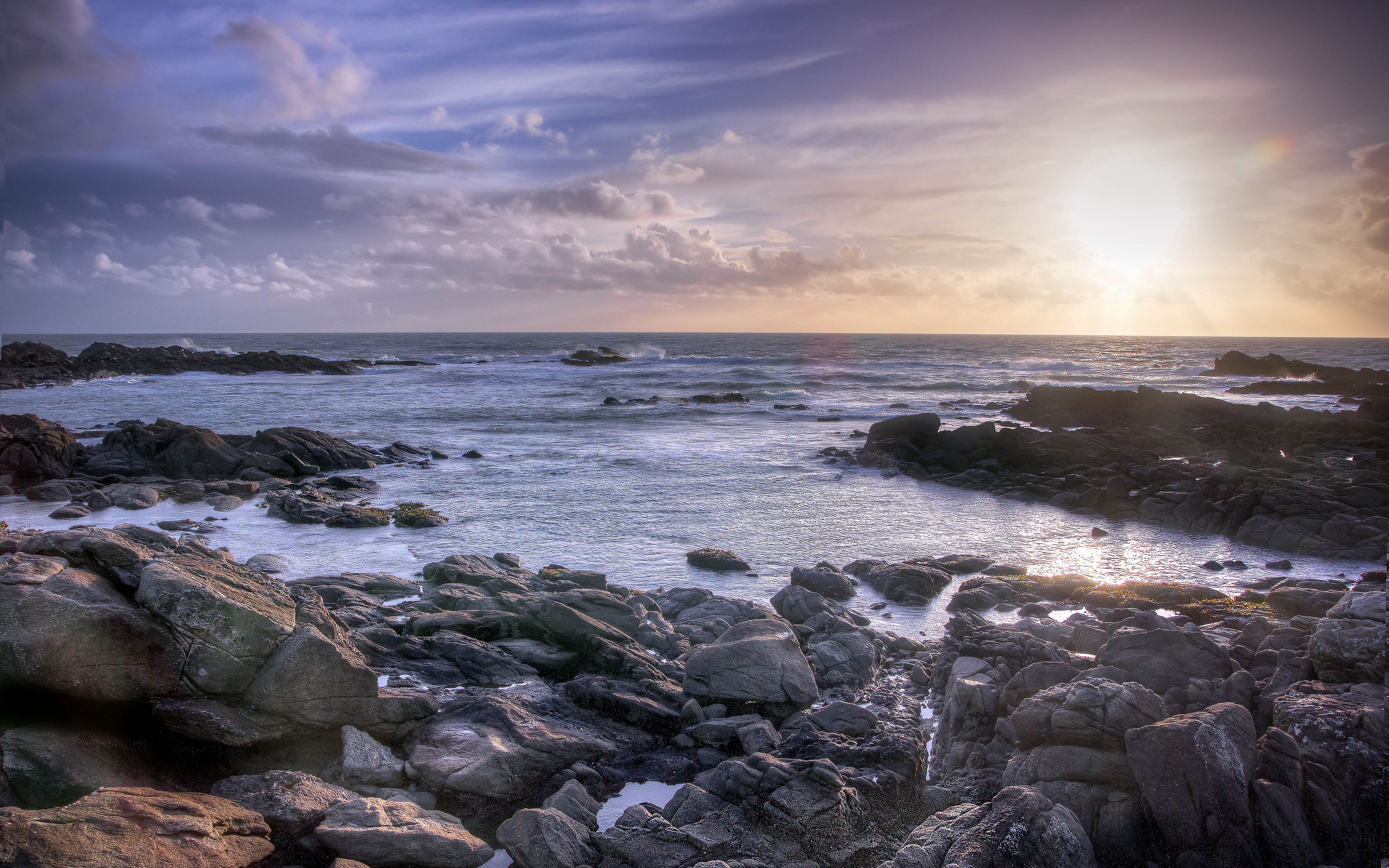 Download wallpaper 3840x2400 stones, sea, horizon, clouds, landscape 4k ...