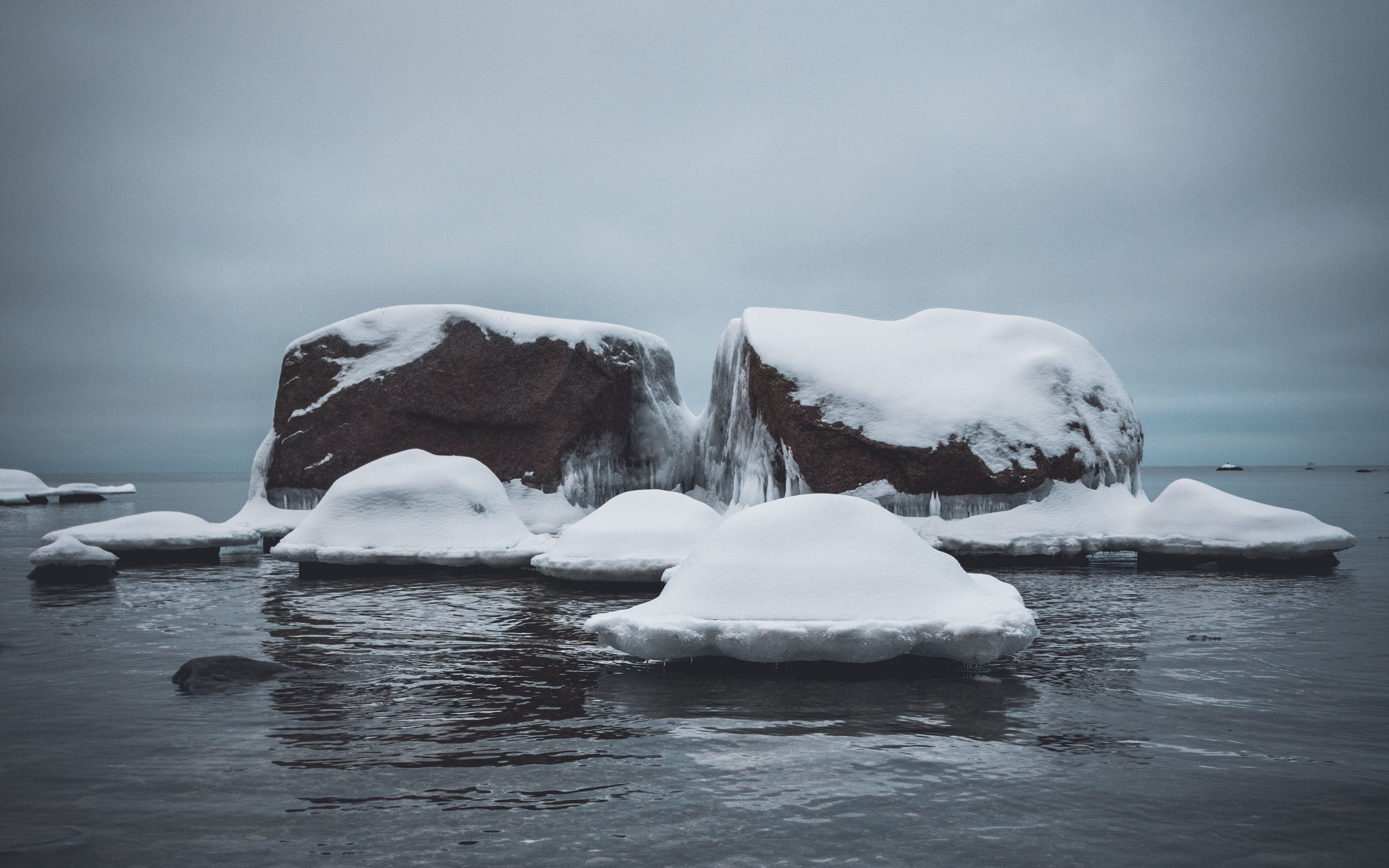 Download wallpaper 3840x2400 stones, snow, ice, sea 4k ultra hd 16:10 ...