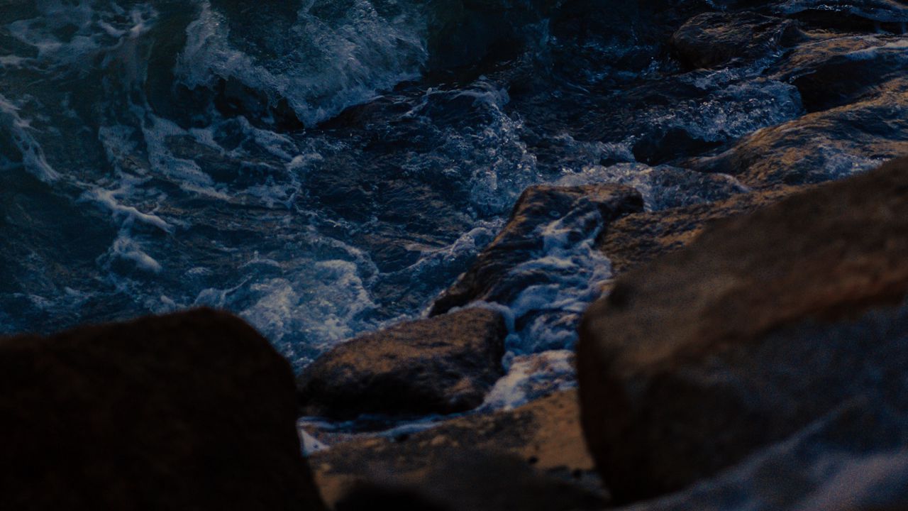 Wallpaper stones, waves, sea, glare hd, picture, image