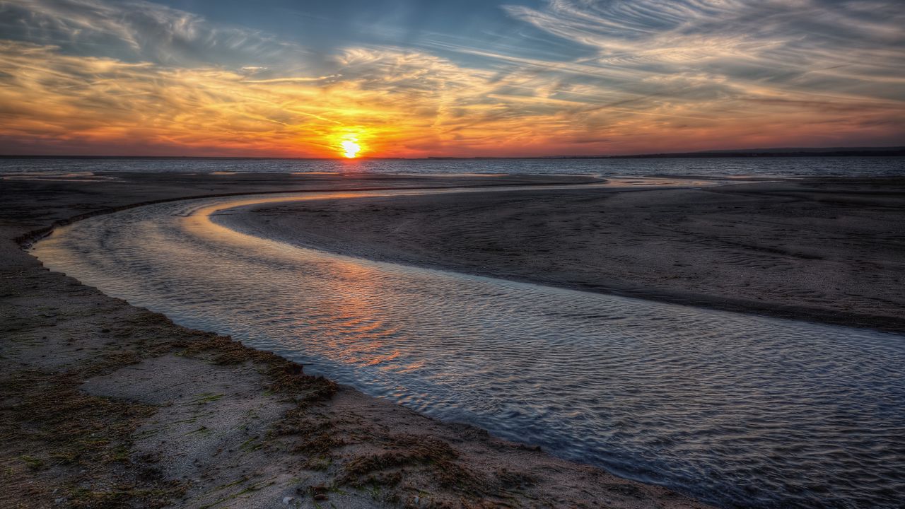 Wallpaper strait, sea, coast, sunset hd, picture, image