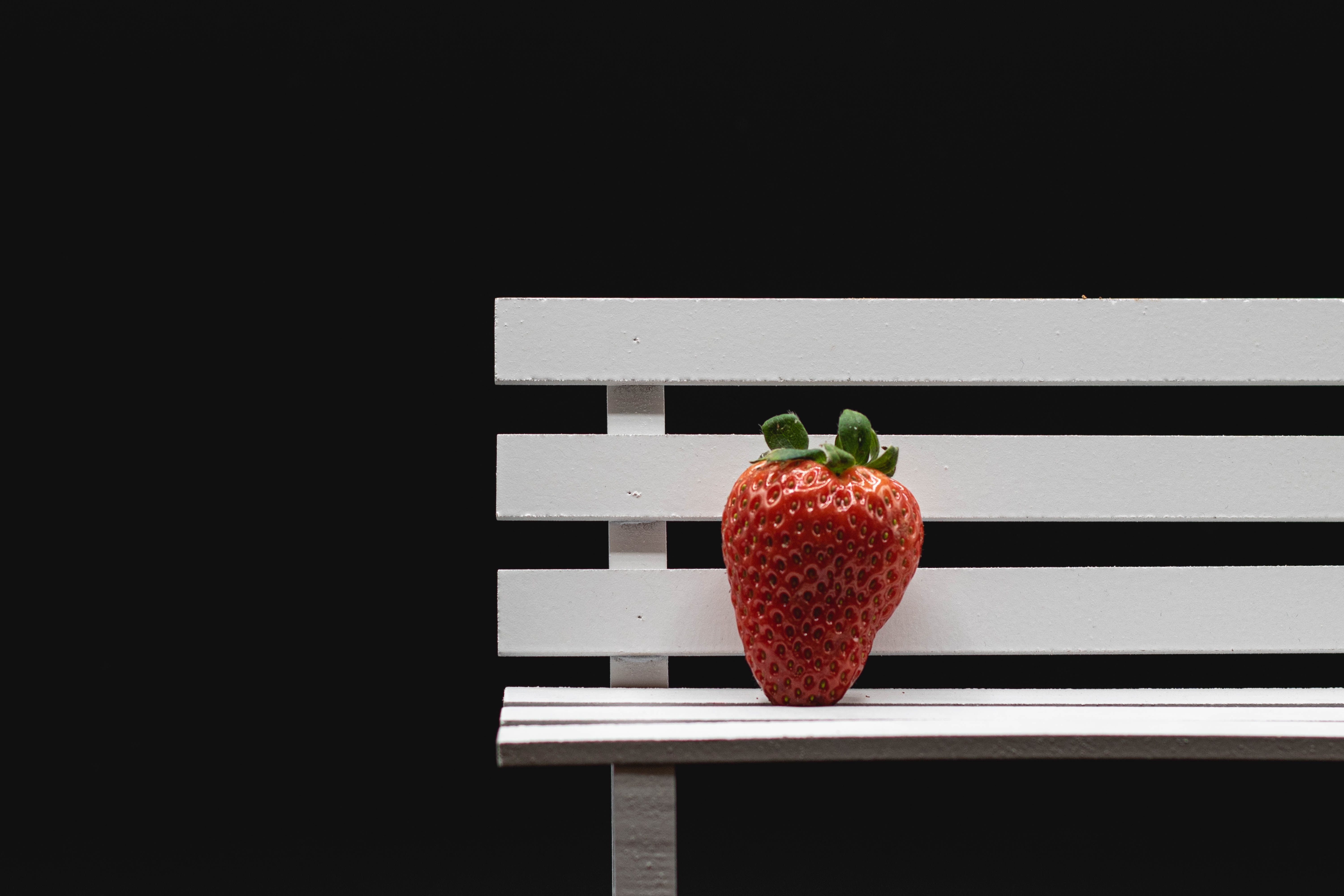 Download wallpaper 6000x4000 strawberry, berry, bench, black hd background