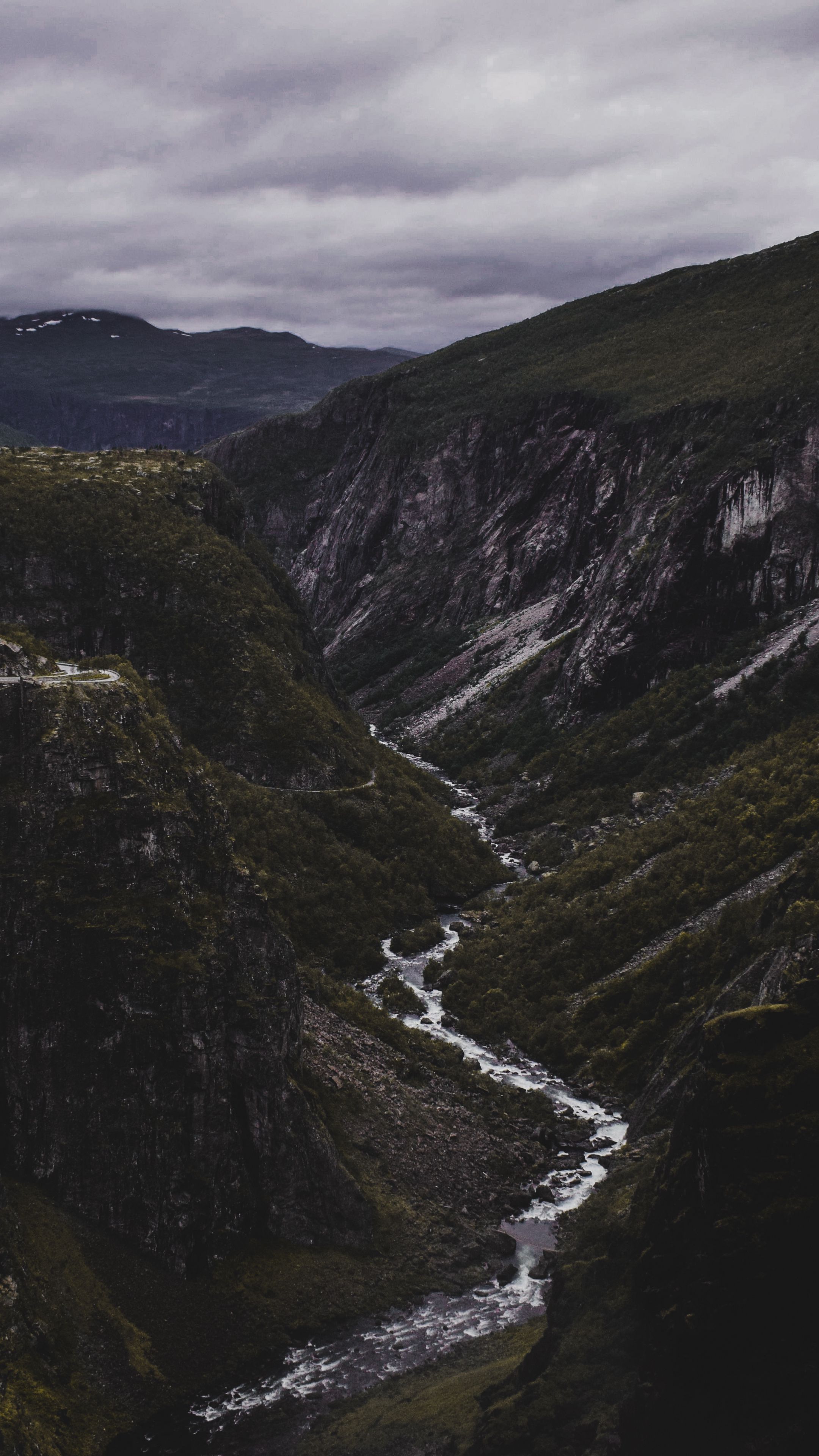 Download wallpaper 2160x3840 stream, mountains, dark samsung galaxy s4 ...