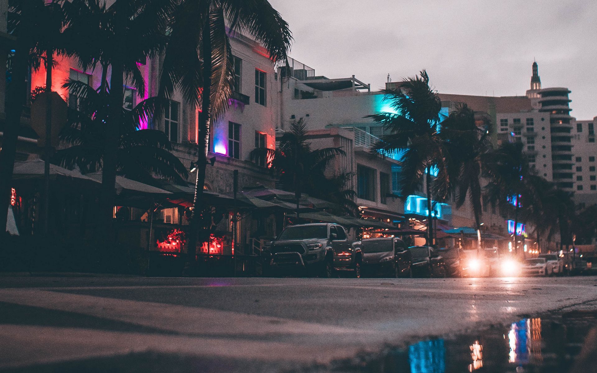 Download wallpaper 1920x1200 street, cars, buildings, palm trees, miami ...