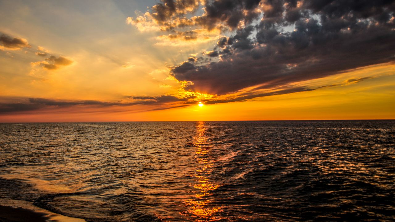 Wallpaper sunset, horizon, ripples, water hd, picture, image