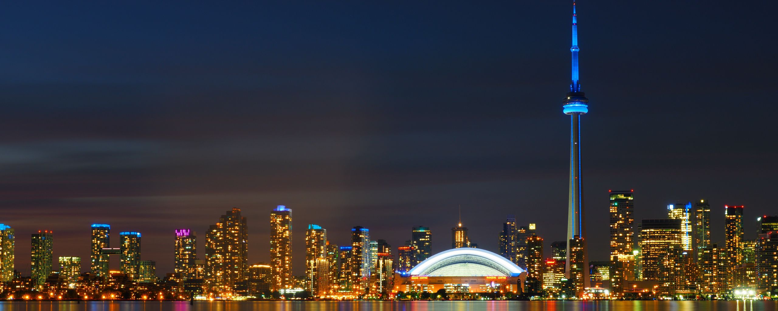 Download wallpaper 2560x1024 toronto, skyscrapers, night, panorama ...