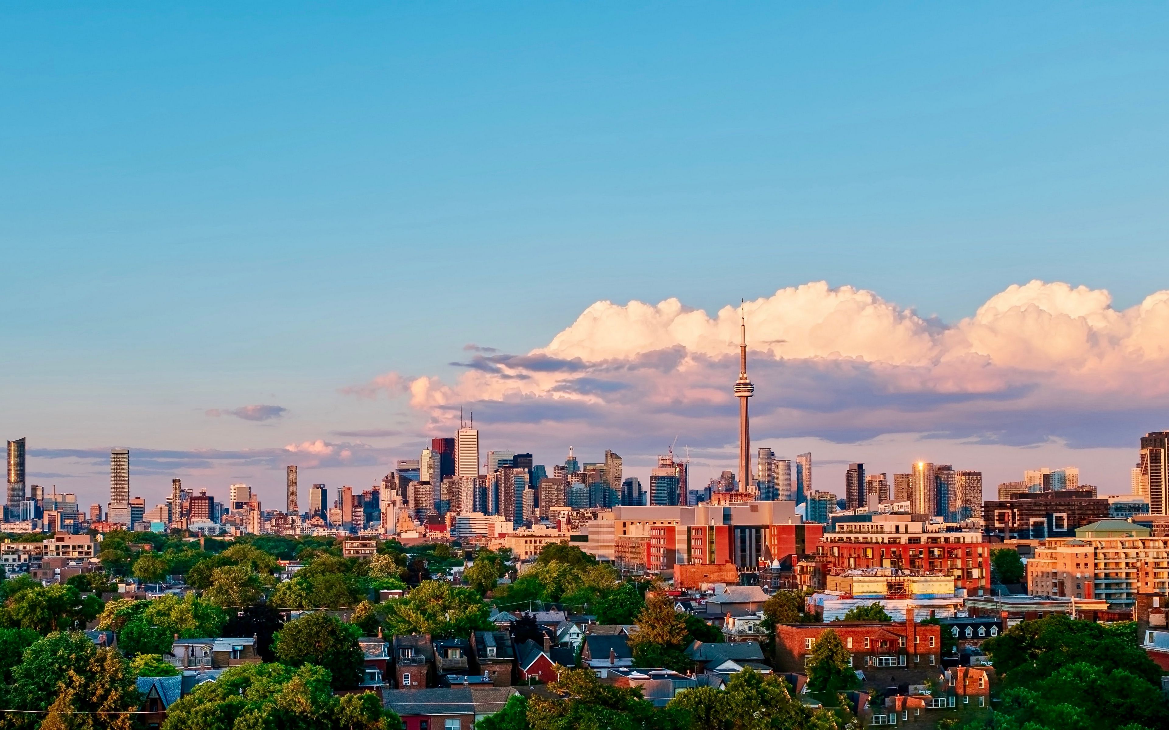 Download wallpaper 3840x2400 tower, building, city, bushes, sky 4k ...