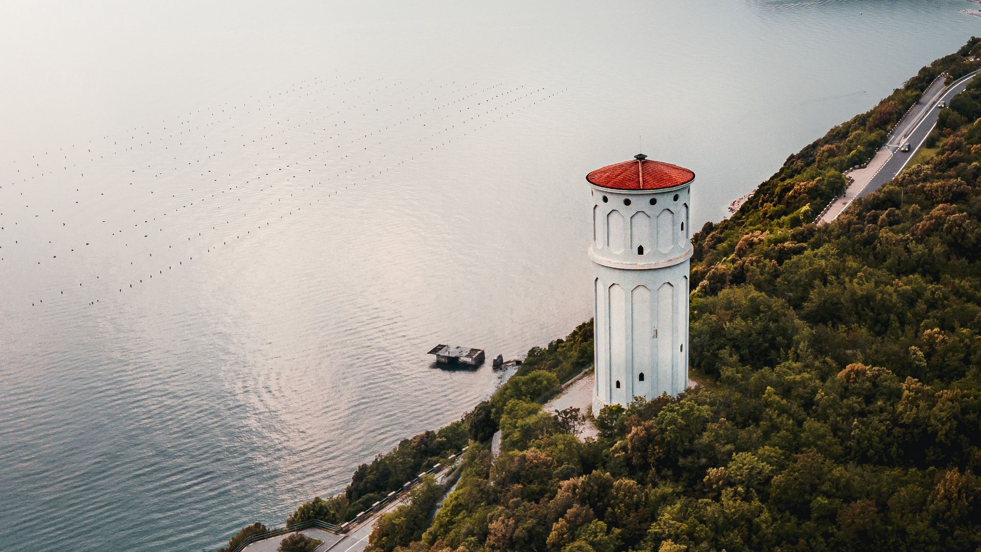 Download wallpaper 1920x1080 tower, building, water, rocks full hd ...