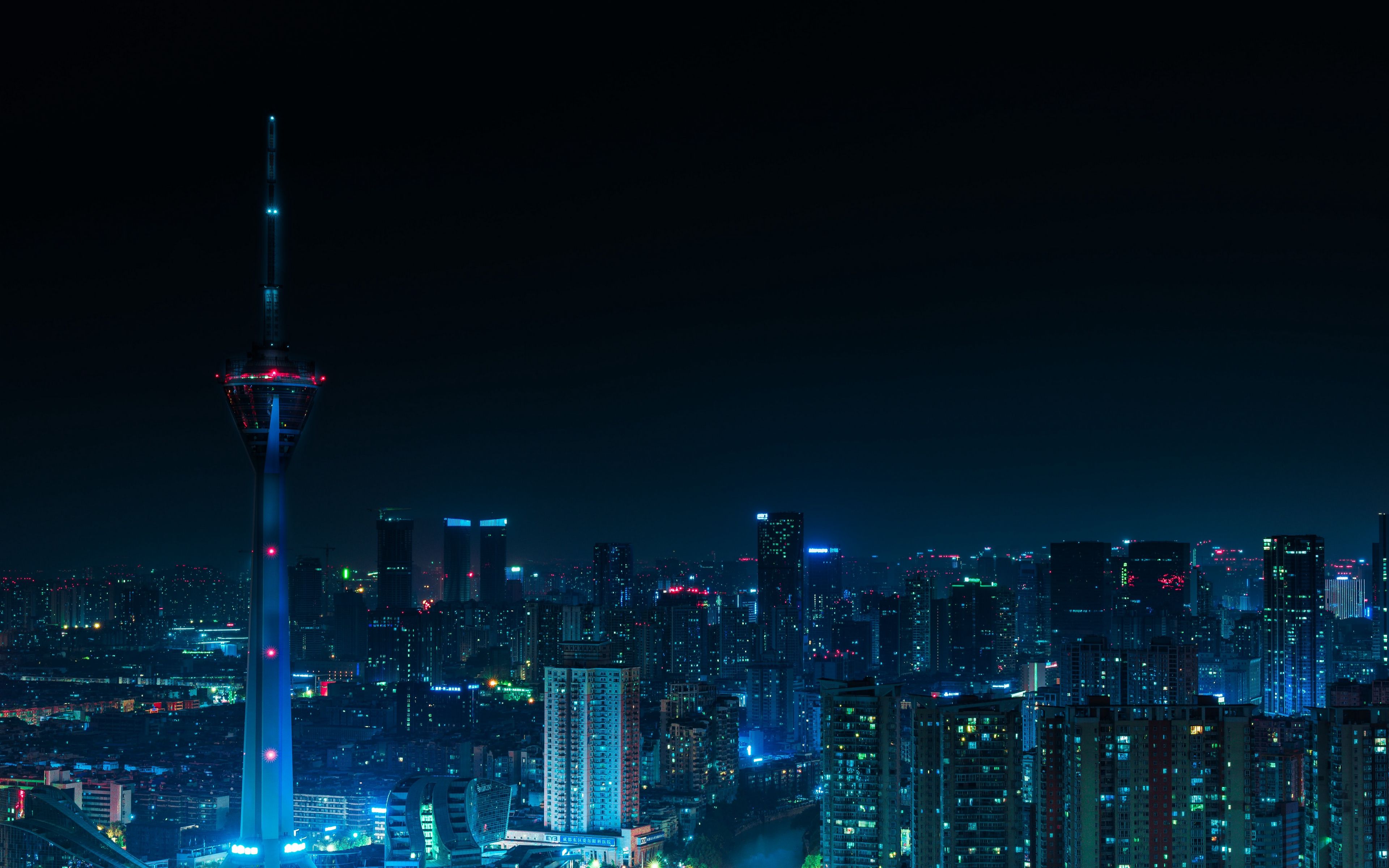 Download wallpaper 3840x2400 tower, city, architecture, lights, night ...