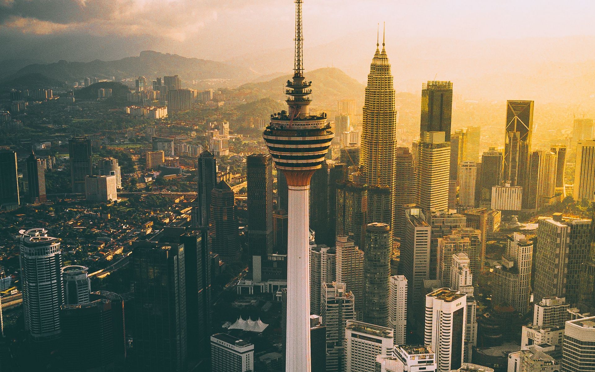 Download wallpaper 1920x1200 tower, skyscrapers, dawn, kuala lumpur ...