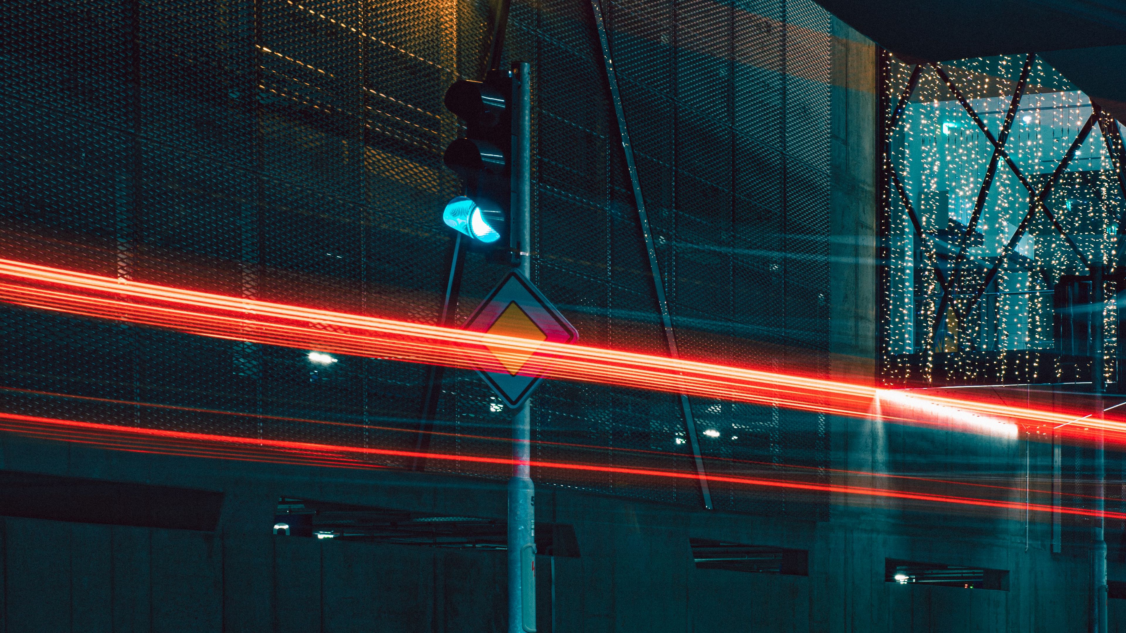 Download wallpaper 3840x2160 traffic light, street, city, lights, long ...